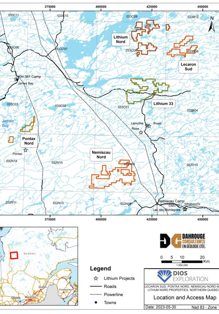 Nemiscau-North Lithium Battery Metal - Dios Exploration